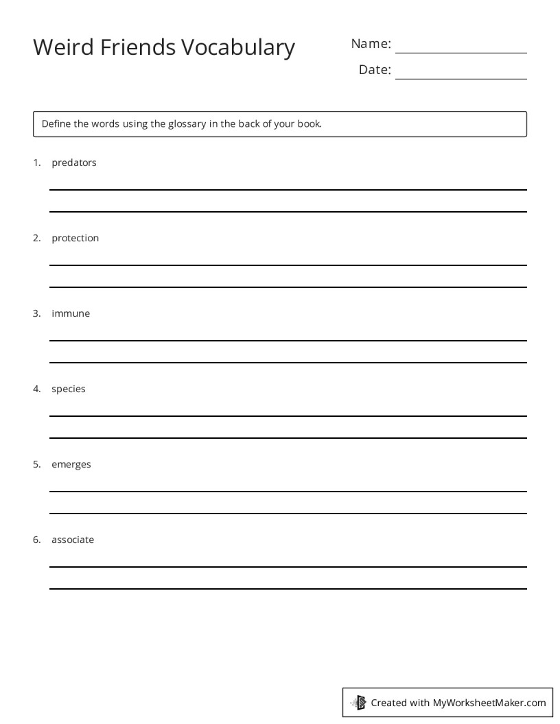 Weird Friends Vocabulary - My Worksheet Maker: Create Your Own Worksheets