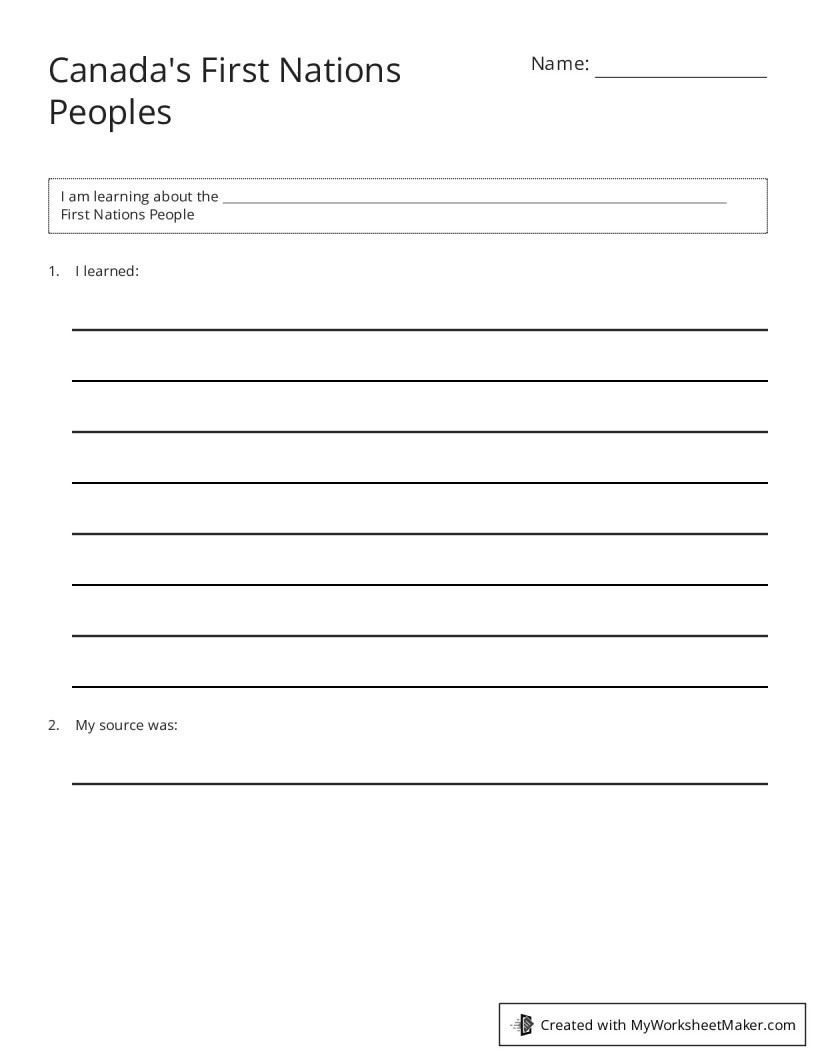 Canada's First Nations Peoples - My Worksheet Maker: Create Your Own ...