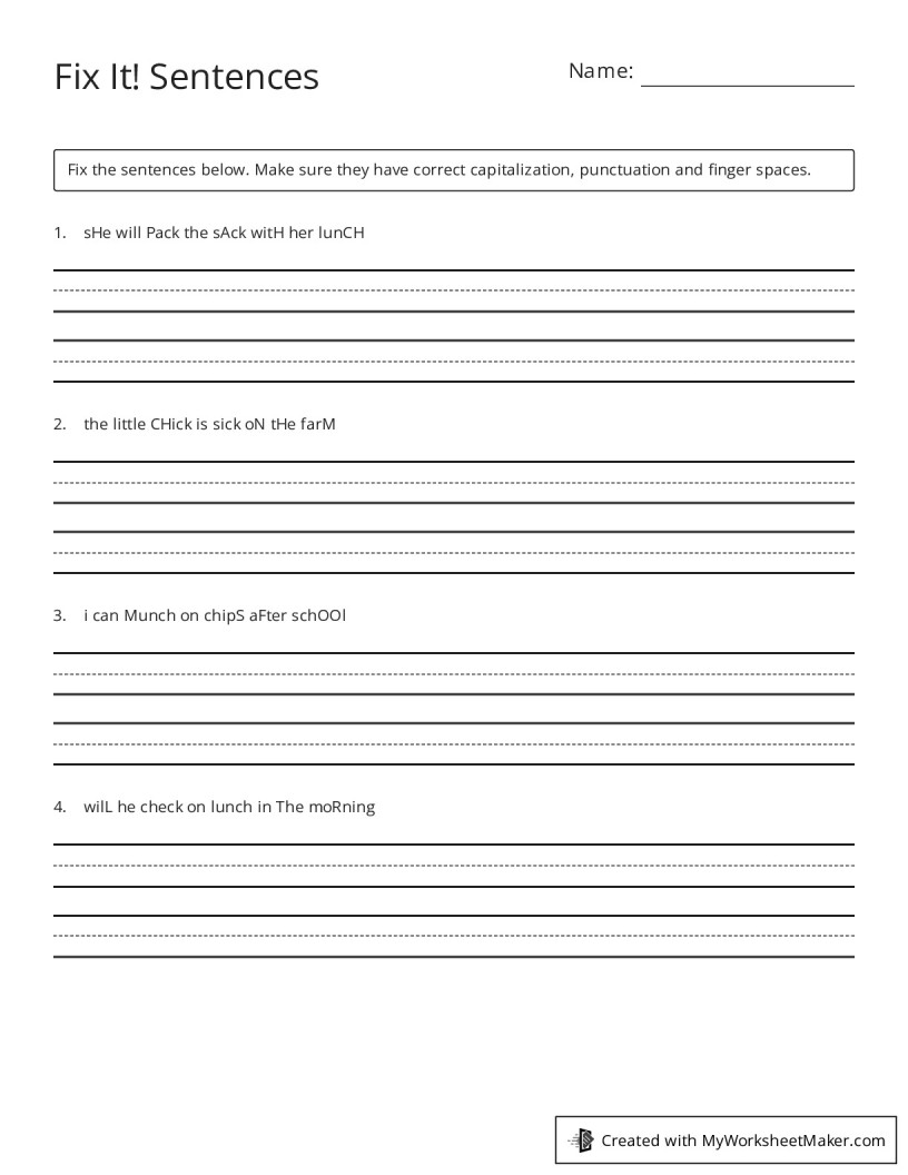 Fix It! Sentences - My Worksheet Maker: Create Your Own Worksheets