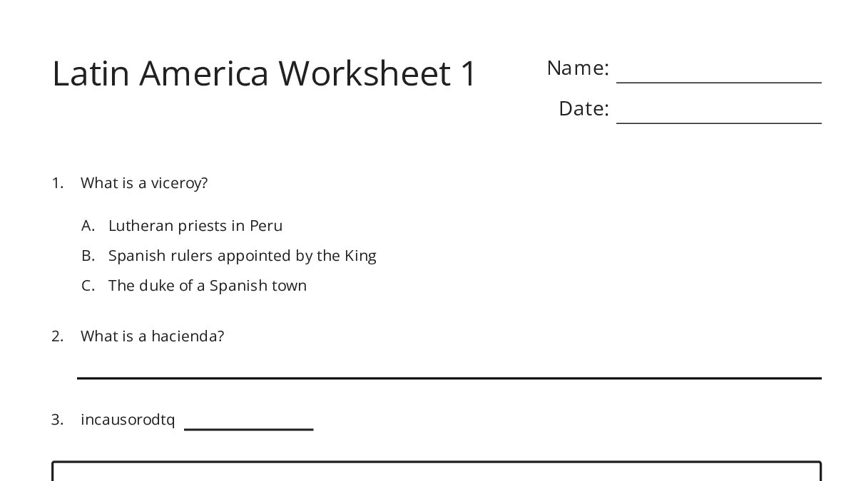Latin America Worksheet 1 - My Worksheet Maker: Create Your Own Worksheets