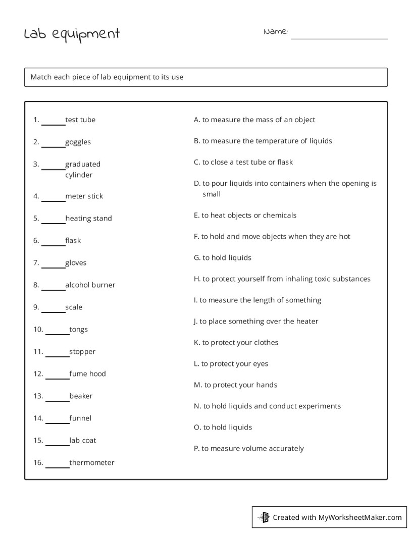 Lab equipment - My Worksheet Maker: Create Your Own Worksheets
