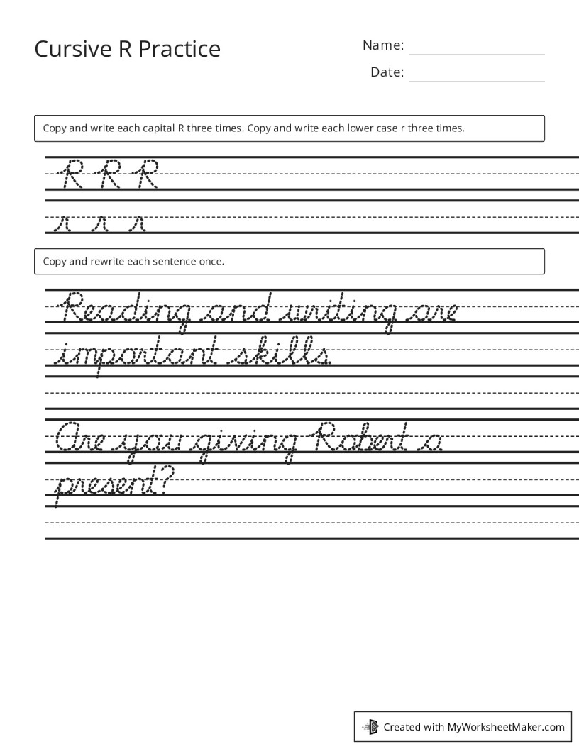 Cursive R Practice - My Worksheet Maker: Create Your Own Worksheets