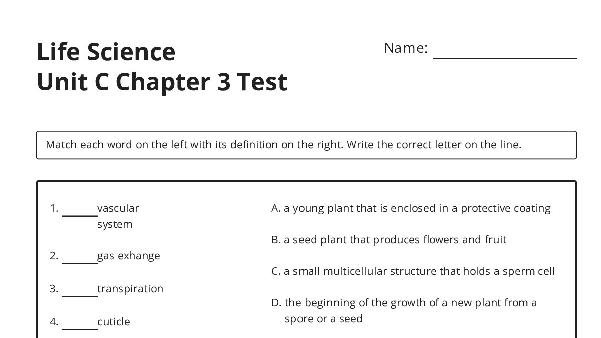Life Science Unit C Chapter 3 Test - My Worksheet Maker: Create Your ...