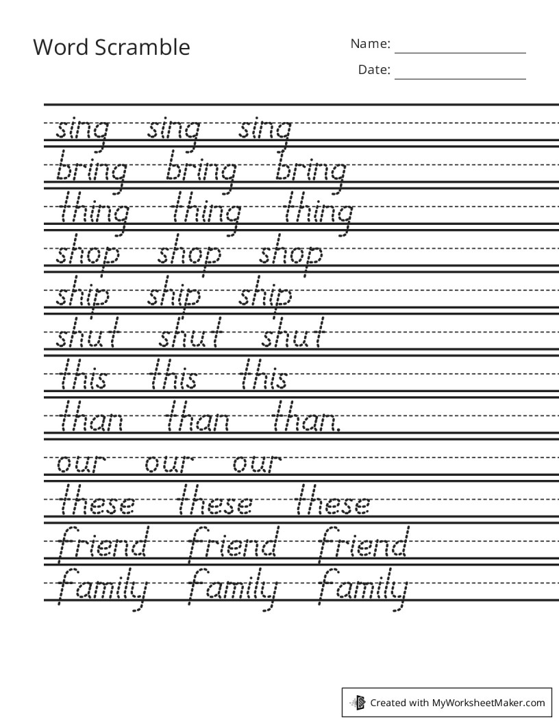 Word Scramble - My Worksheet Maker: Create Your Own Worksheets