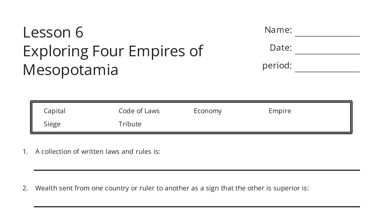 Lesson 6 Exploring Four Empires of Mesopotamia - My Worksheet Maker ...