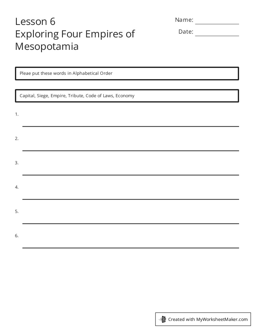 Lesson 6 Exploring Four Empires of Mesopotamia - My Worksheet Maker ...