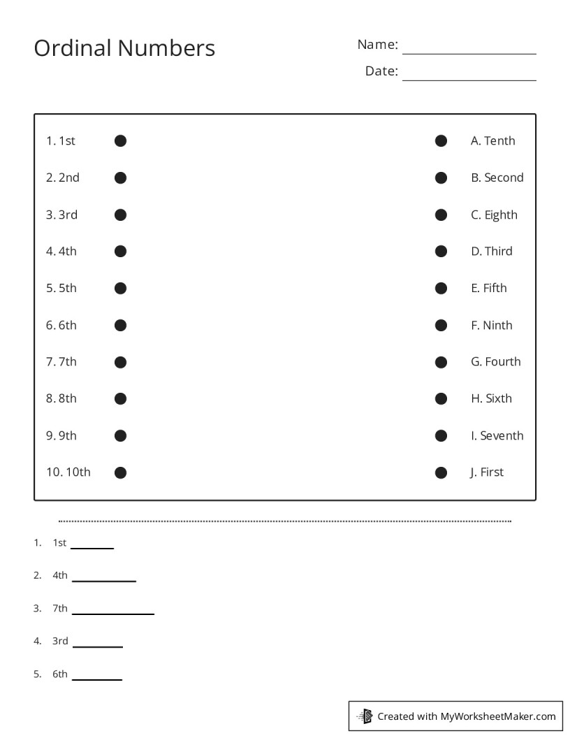 Ordinal Numbers - My Worksheet Maker: Create Your Own Worksheets