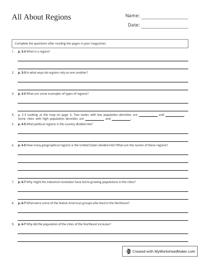 All About Regions - My Worksheet Maker: Create Your Own Worksheets