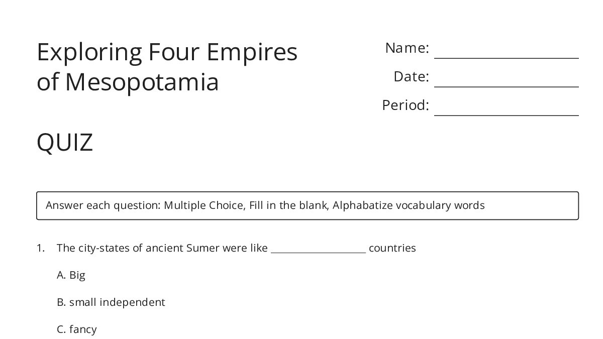Exploring Four Empires of Mesopotamia QUIZ - My Worksheet Maker: Create ...