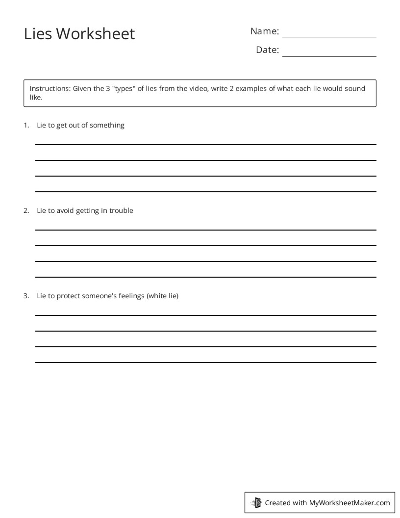 Lies Worksheet - My Worksheet Maker: Create Your Own Worksheets
