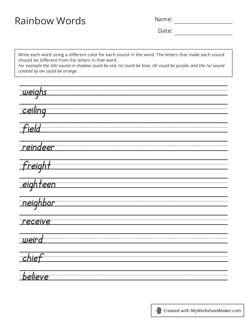 Rainbow Words - My Worksheet Maker: Create Your Own Worksheets