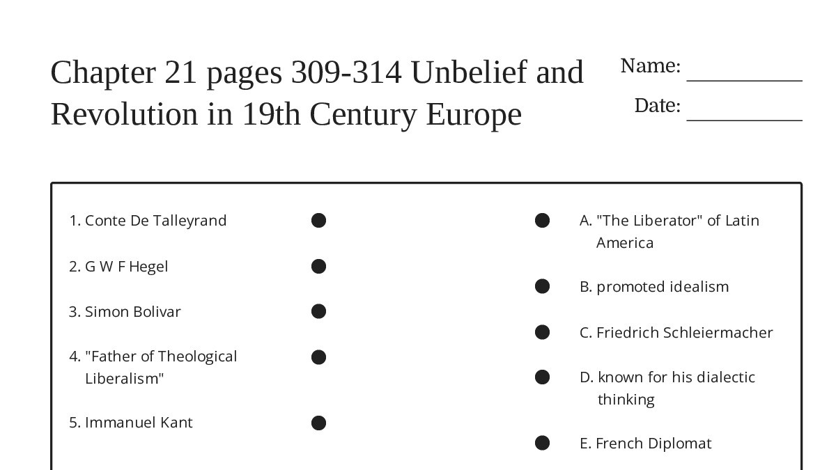 Chapter 21 pages 309-314 Unbelief and Revolution in 19th Century Europe ...