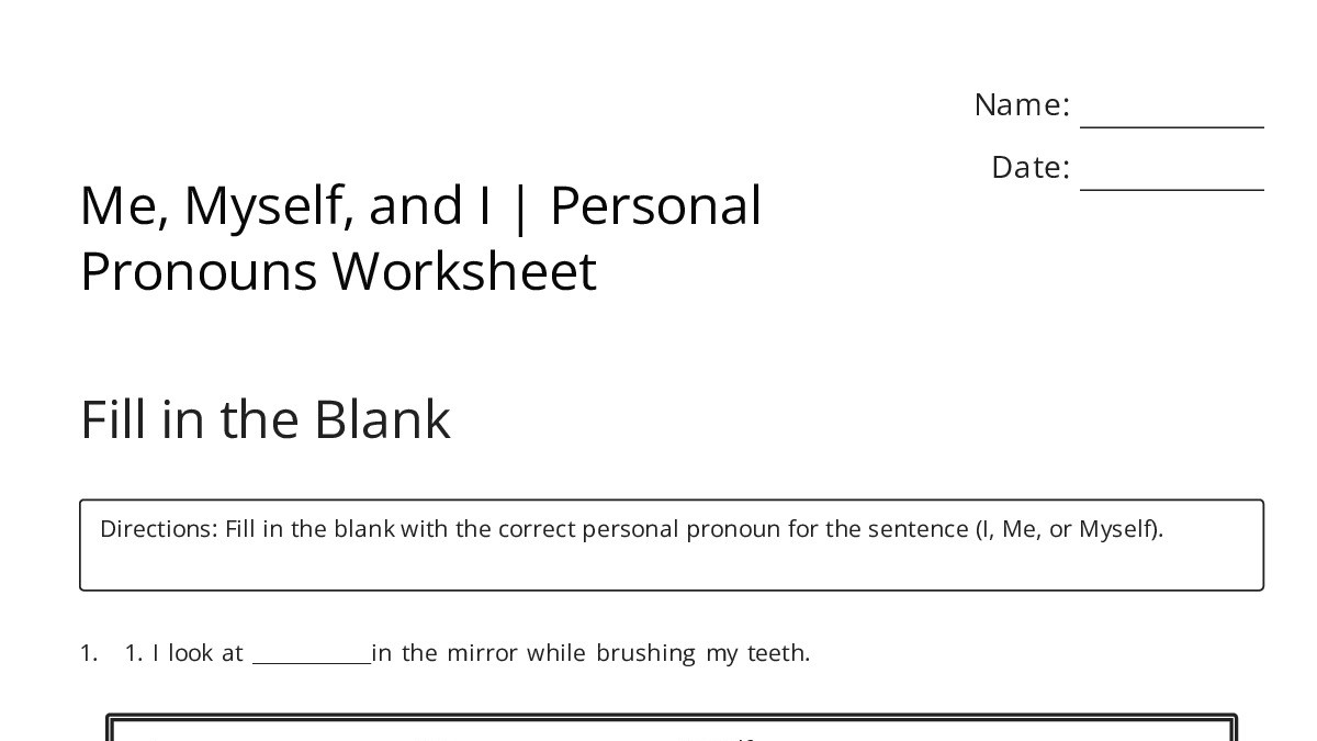 I Pronoun Worksheet