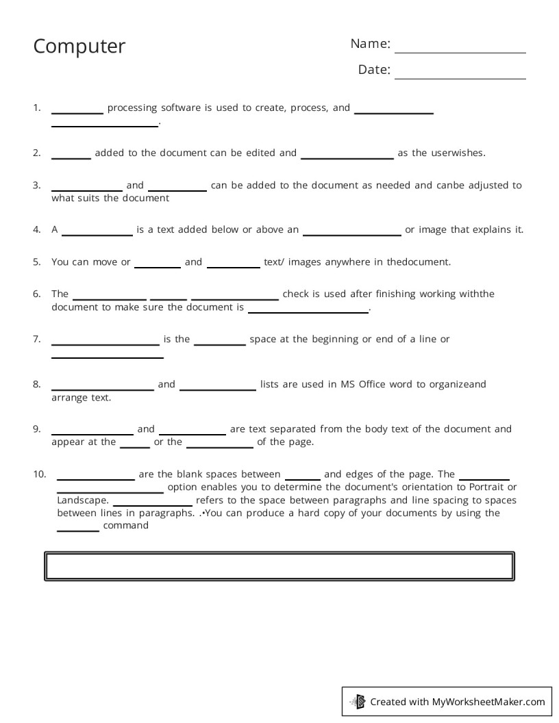 Computer - My Worksheet Maker: Create Your Own Worksheets