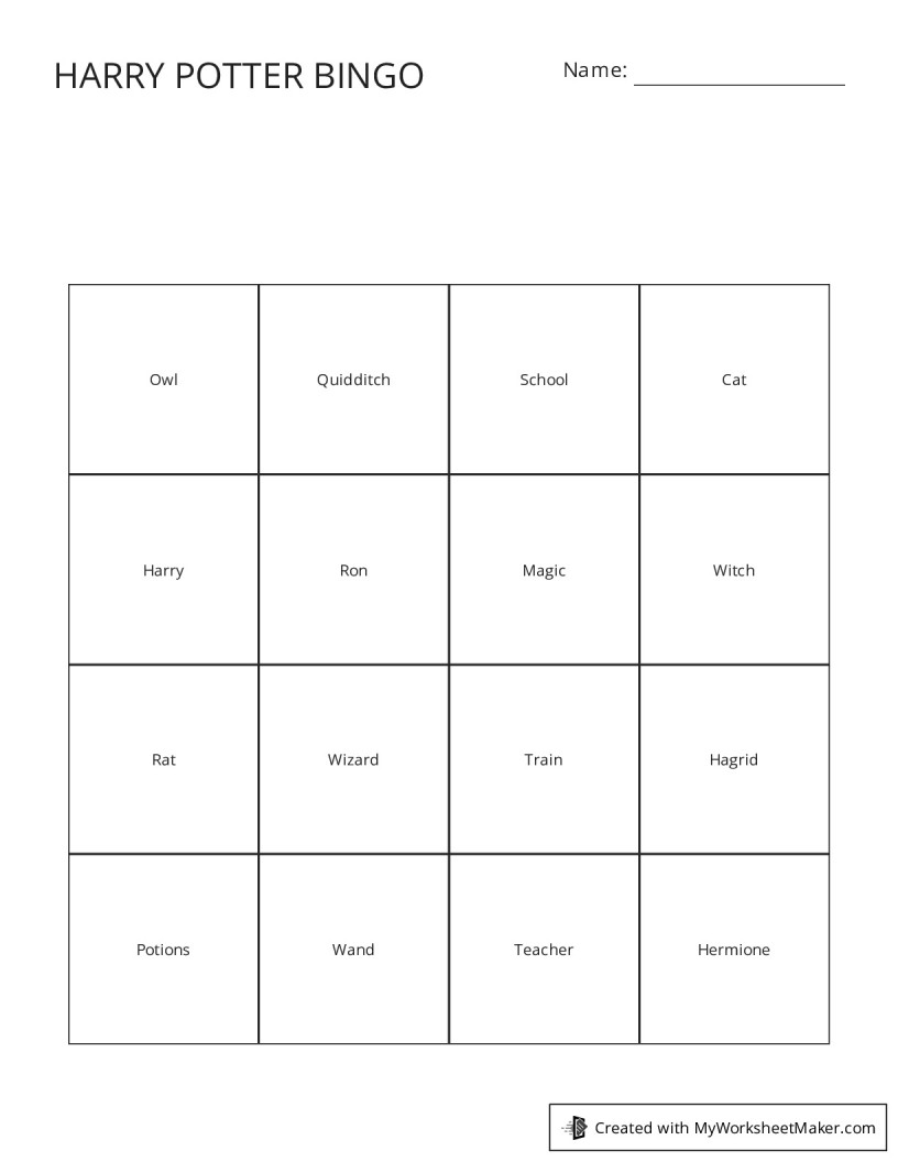 HARRY POTTER BINGO - My Bingo Maker: Create Your Own Bingo Cards