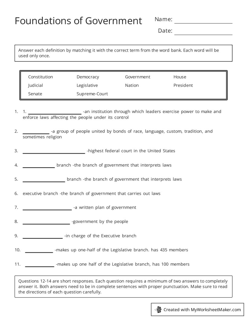 Foundations of Government - My Worksheet Maker: Create Your Own Worksheets