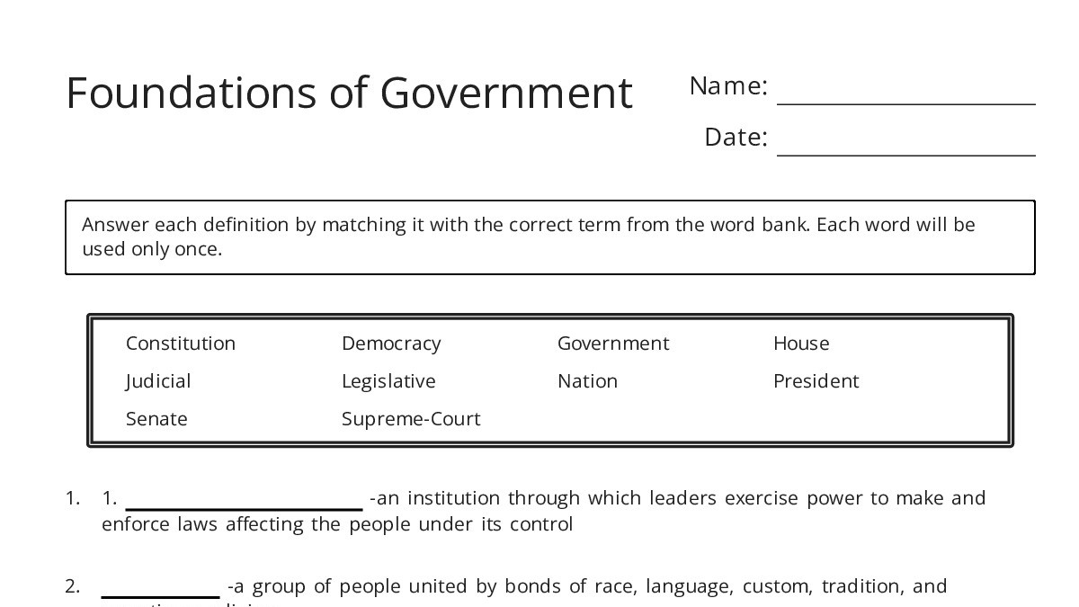 Foundations of Government - My Worksheet Maker: Create Your Own Worksheets