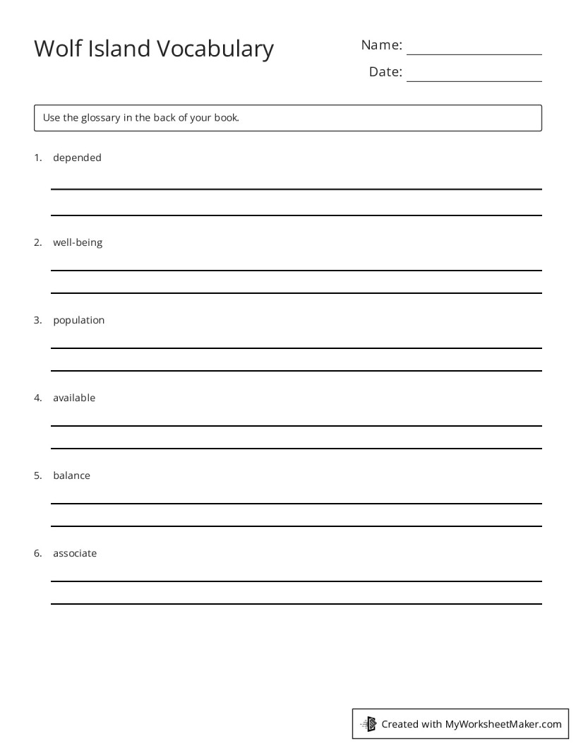 Wolf Island Vocabulary - My Worksheet Maker: Create Your Own Worksheets