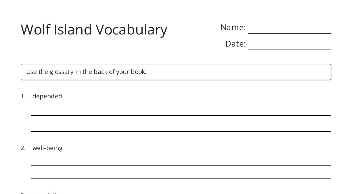 Wolf Island Vocabulary - My Worksheet Maker: Create Your Own Worksheets