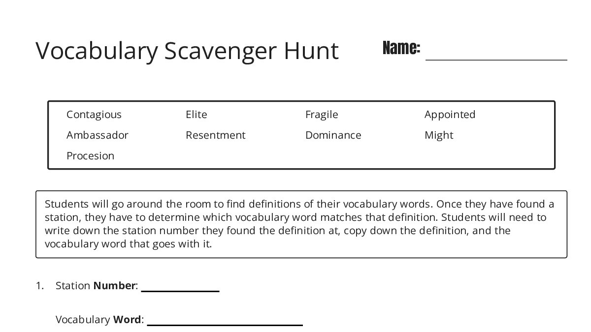 Vocabulary Scavenger Hunt - My Worksheet Maker: Create Your Own Worksheets