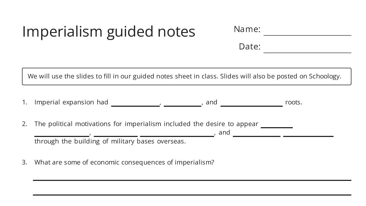 Imperialism guided notes - My Worksheet Maker: Create Your Own Worksheets