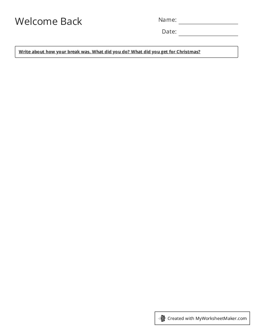 Welcome Back - My Worksheet Maker: Create Your Own Worksheets