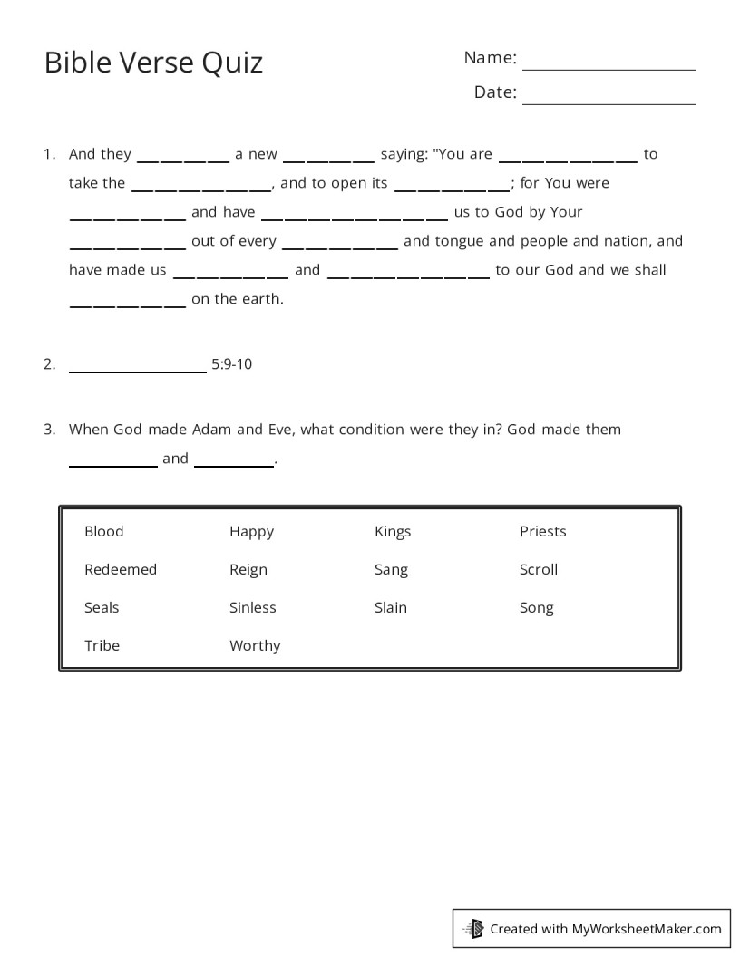 Bible Verse Quiz - My Worksheet Maker: Create Your Own Worksheets