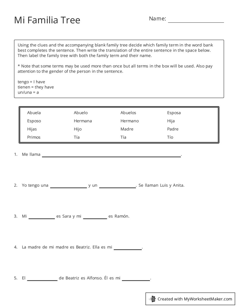 Mi Familia Tree - My Worksheet Maker: Create Your Own Worksheets