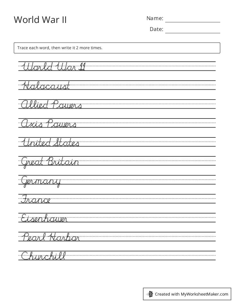 World War II - My Worksheet Maker: Create Your Own Worksheets