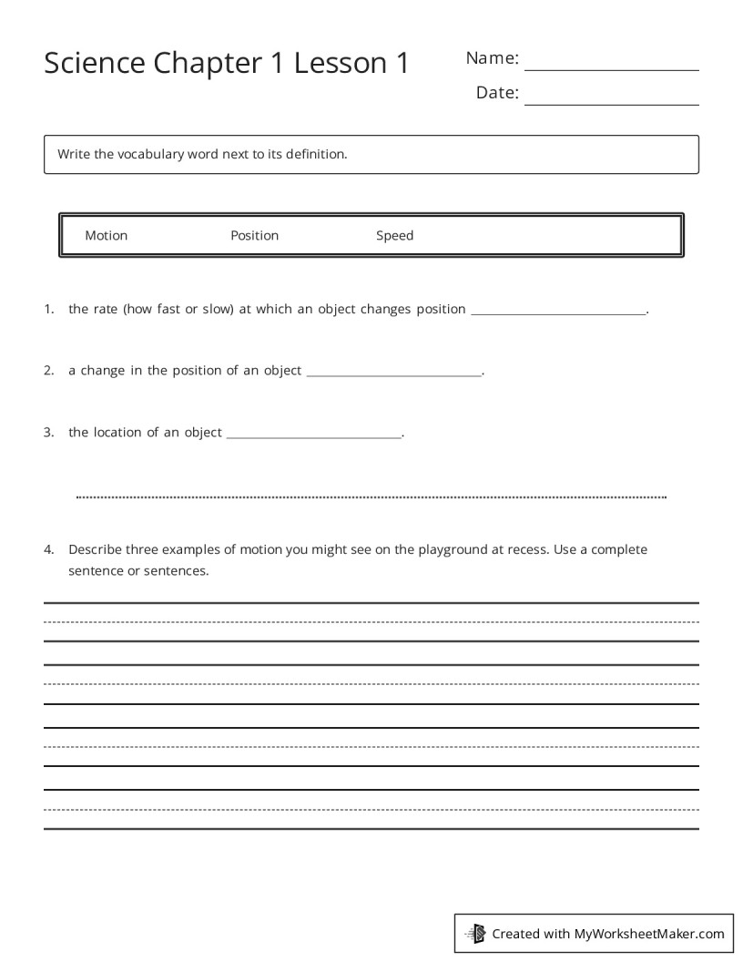 Science Chapter 1 Lesson 1 - My Worksheet Maker: Create Your Own Worksheets