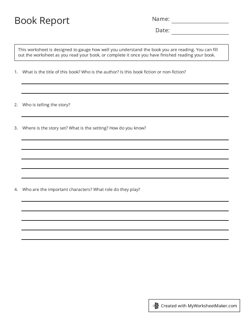 Book Report - My Worksheet Maker: Create Your Own Worksheets