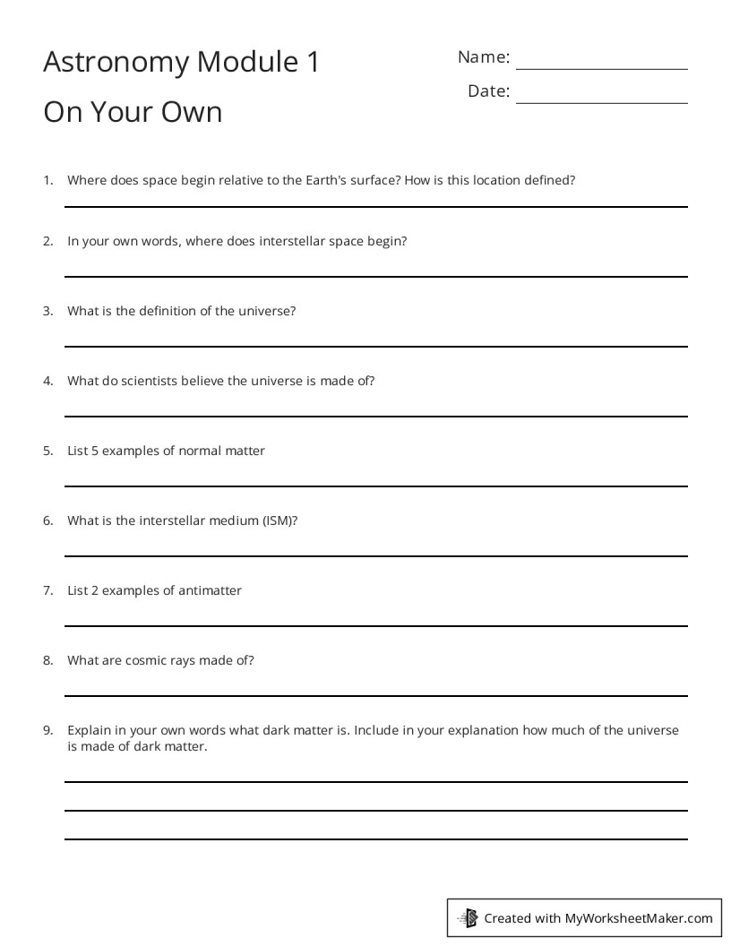 Astronomy Module 1On Your Own - My Worksheet Maker: Create Your Own ...