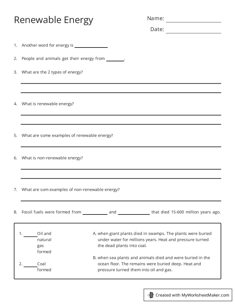 Renewable Energy - My Worksheet Maker: Create Your Own Worksheets