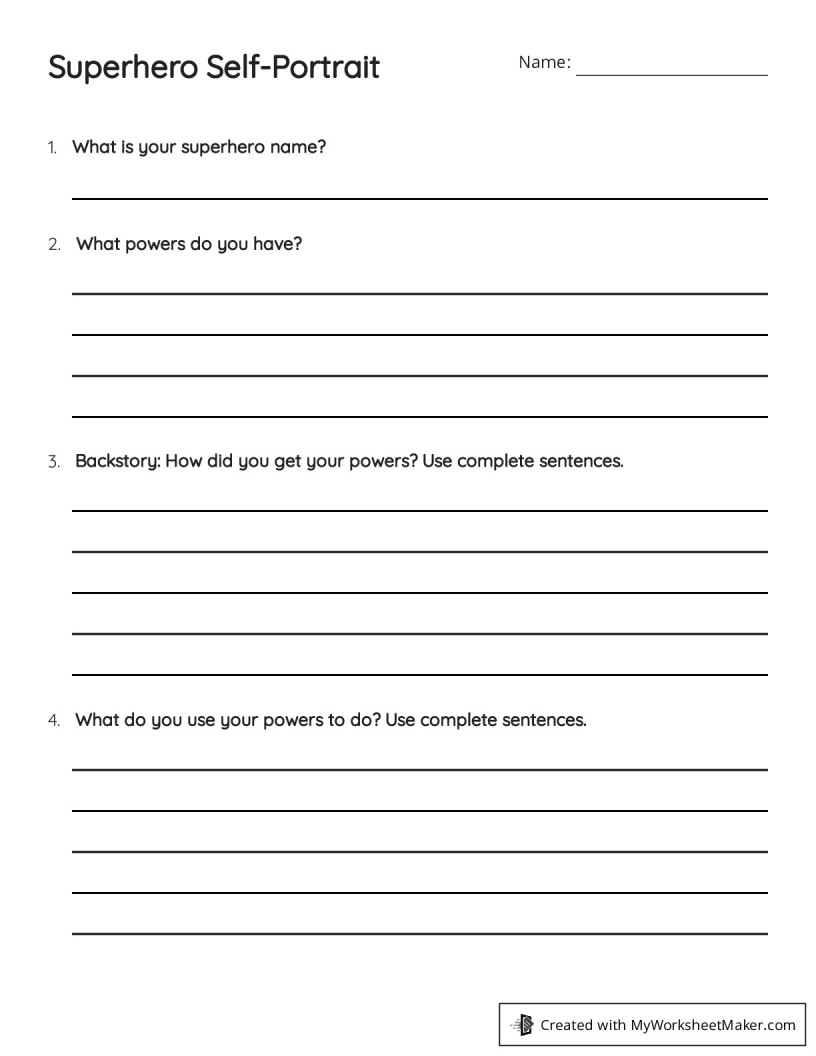 Superhero Self-Portrait - My Worksheet Maker: Create Your Own Worksheets