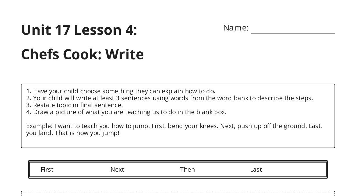 Unit 17 Lesson 4: Chefs Cook: Write - My Worksheet Maker: Create Your ...