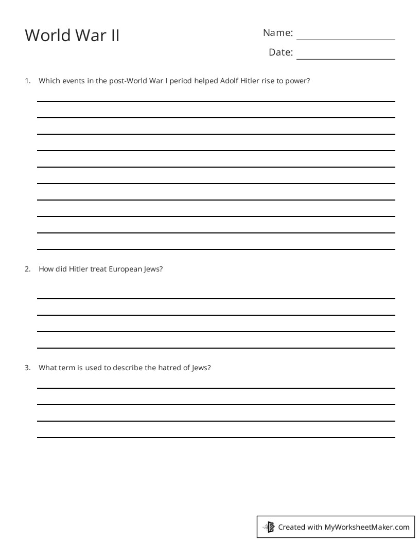 World War II - My Worksheet Maker: Create Your Own Worksheets