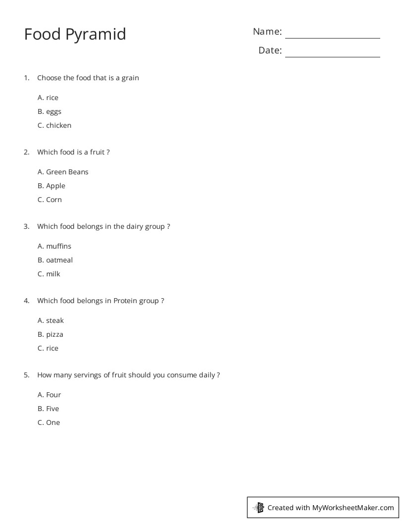Food Pyramid - My Worksheet Maker: Create Your Own Worksheets