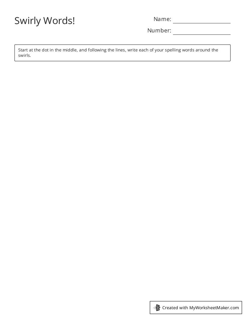 Swirly Words! - My Worksheet Maker: Create Your Own Worksheets