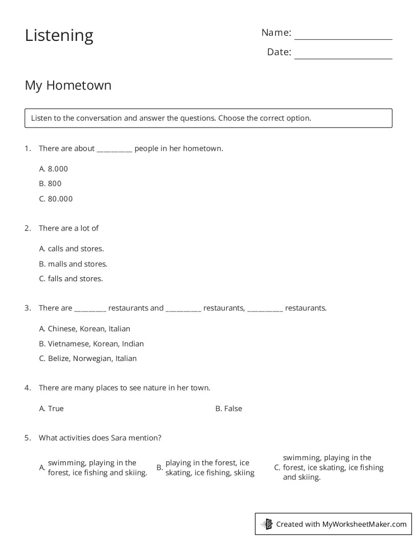 Listening - My Worksheet Maker: Create Your Own Worksheets