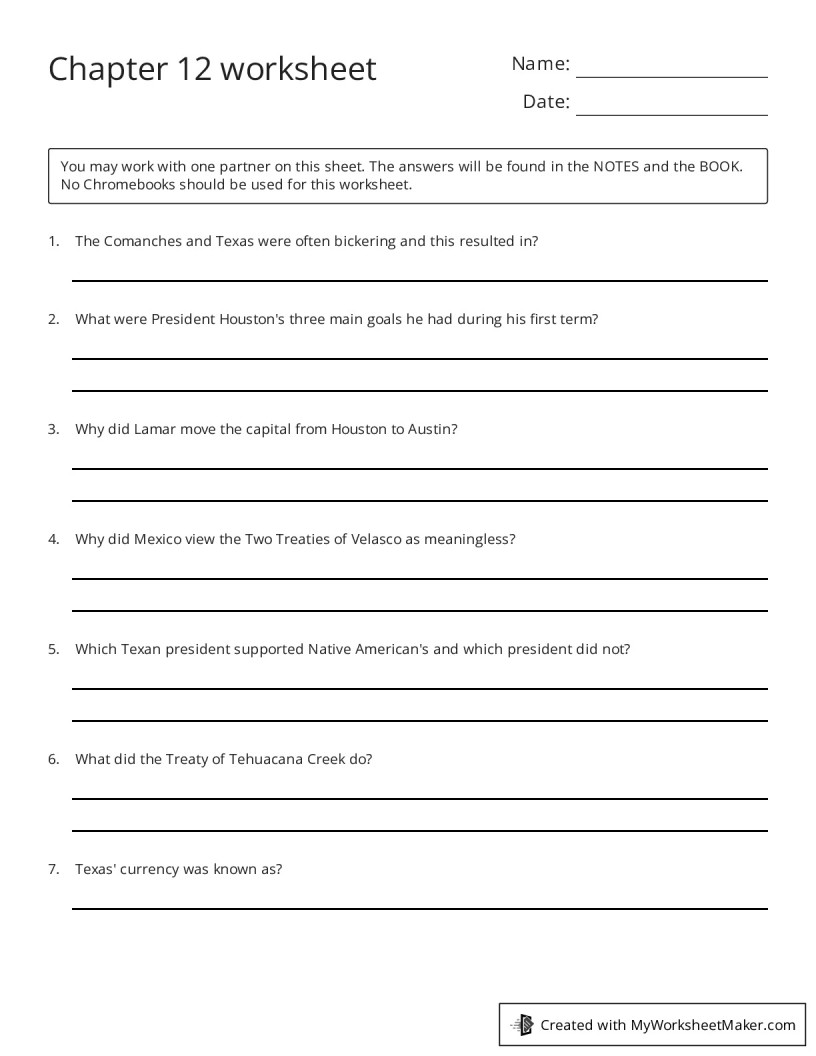 Chapter 12 worksheet - My Worksheet Maker: Create Your Own Worksheets