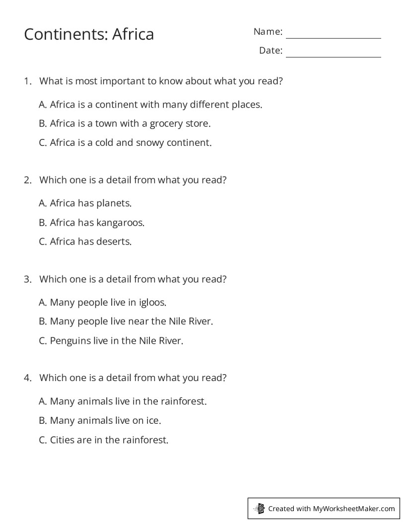 Continents: Africa - My Worksheet Maker: Create Your Own Worksheets