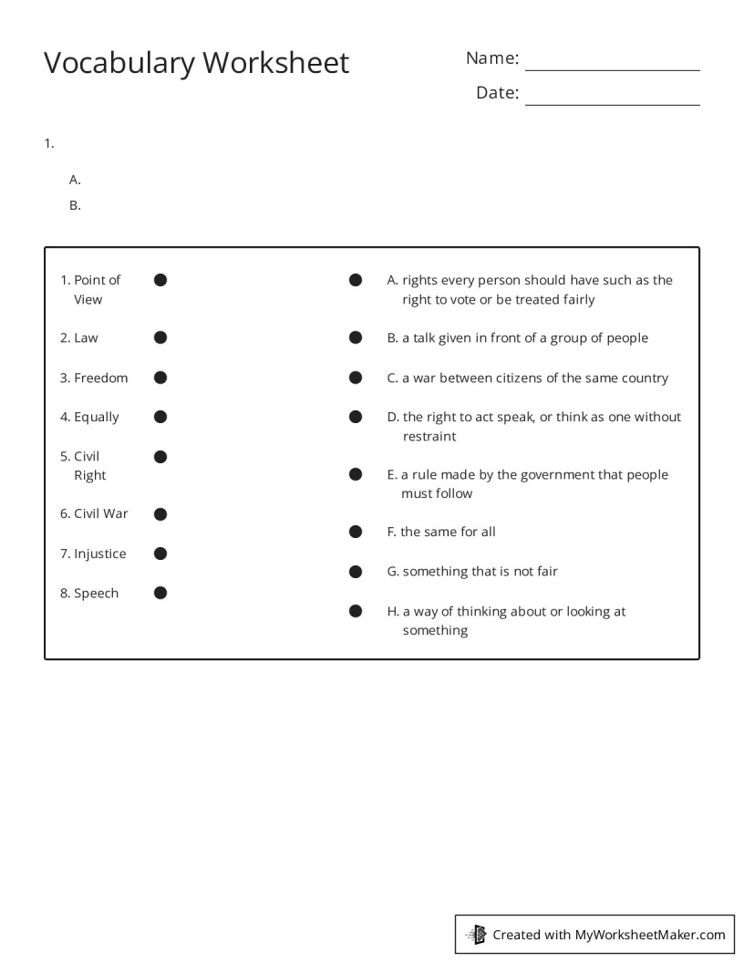 Vocabulary Worksheet - My Worksheet Maker: Create Your Own Worksheets