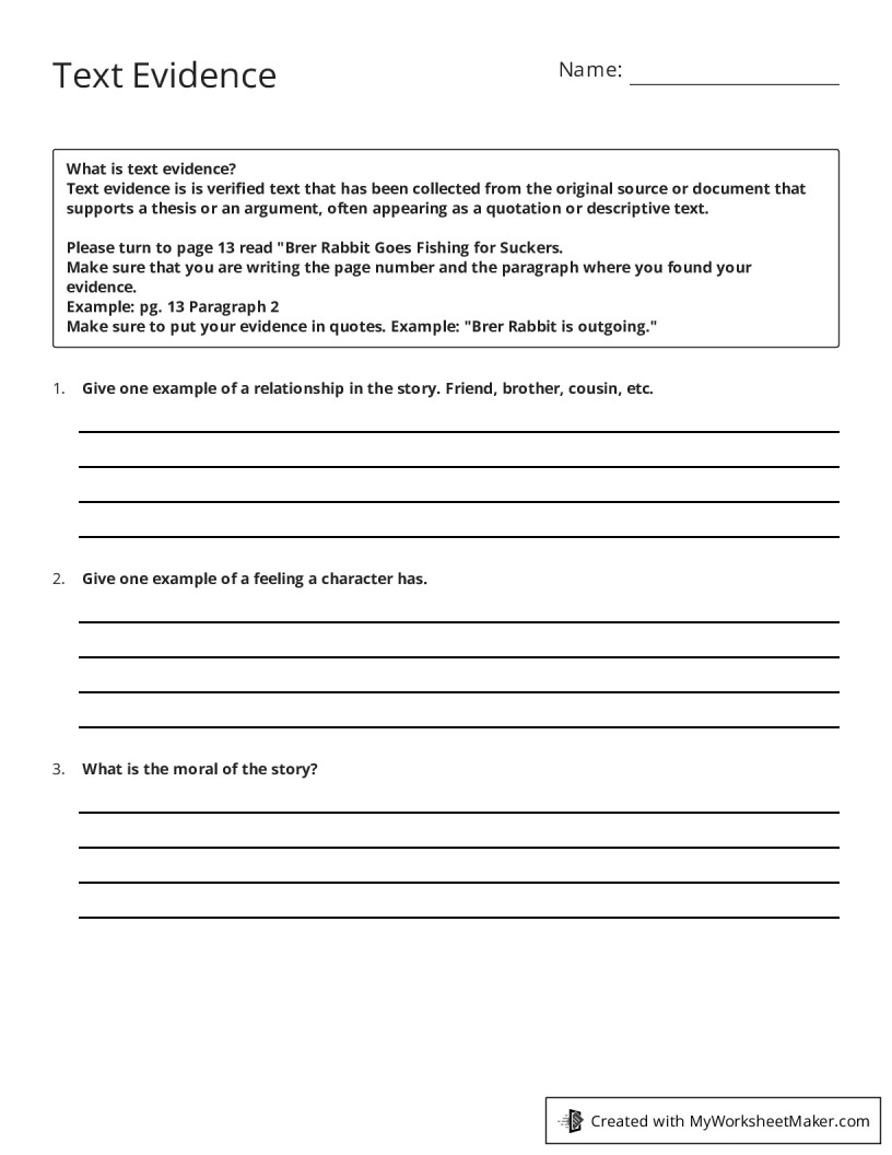 Text Evidence - My Worksheet Maker: Create Your Own Worksheets