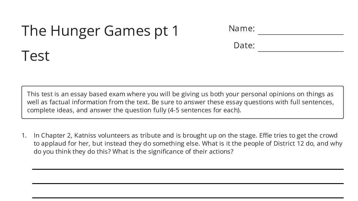 The Hunger Games pt 1 Test - My Worksheet Maker: Create Your Own Worksheets