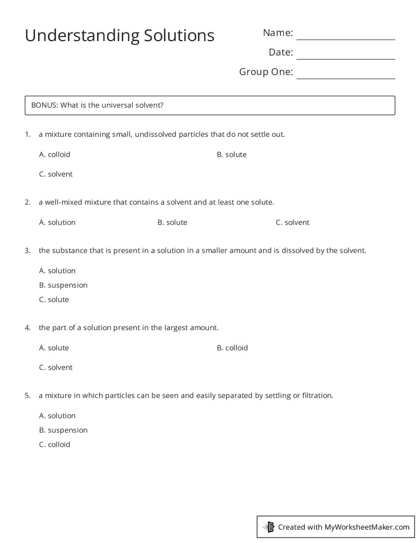 Understanding Solutions - My Worksheet Maker: Create Your Own Worksheets
