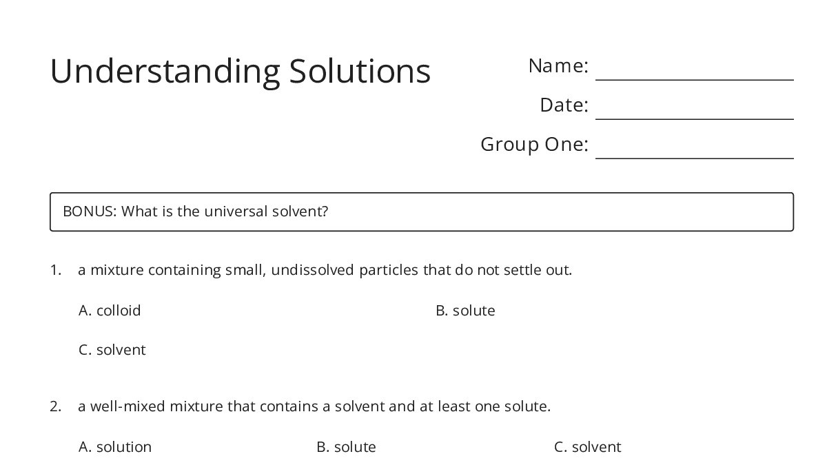 Understanding Solutions - My Worksheet Maker: Create Your Own Worksheets