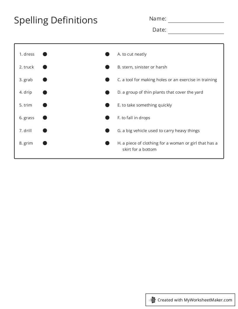 Spelling Definitions - My Worksheet Maker: Create Your Own Worksheets