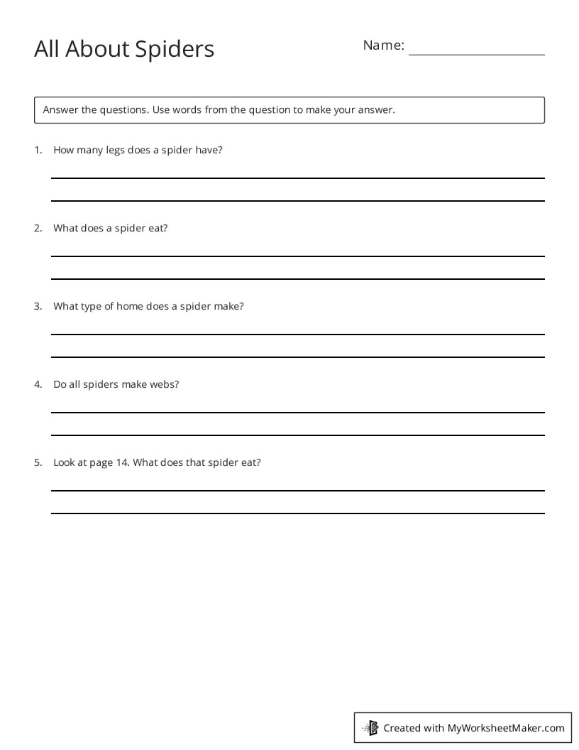 All About Spiders - My Worksheet Maker: Create Your Own Worksheets