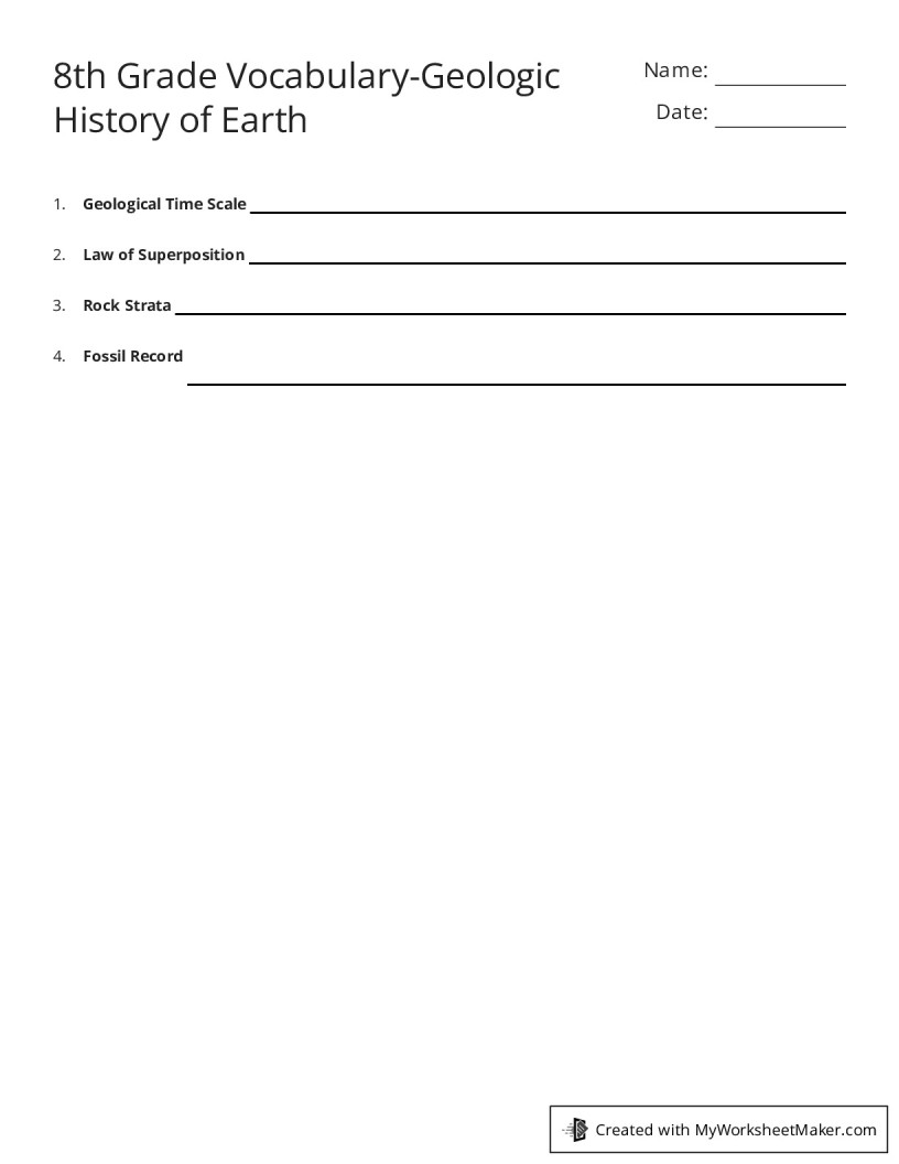 8th Grade Vocabulary-Geologic History of Earth - My Worksheet Maker ...