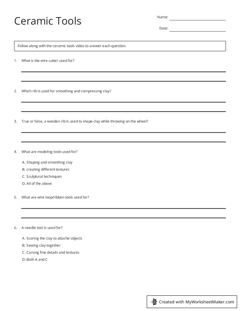 Ceramic Tools - My Worksheet Maker: Create Your Own Worksheets